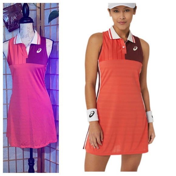 Asics | Dresses | Nwt Asics Match Tennis Dress Red Snapper Collared ...